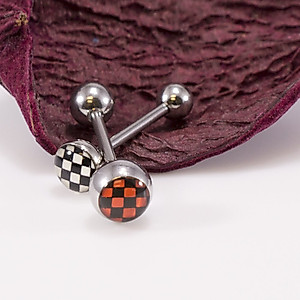 Pierce Plex Package of Two Tongue Barbell with Checker Board Design, Tongue ring with Unique designed ball.