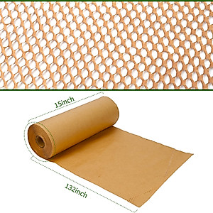 TOMVYTER Honeycomb Packing Paper 15"x132FT, Biodegradable Paper Bubble Cushioning Wrap Alternative, Recycled Honeycomb Packaging Paper Wrapping Roll for Moving, Shipping, Fragile Items