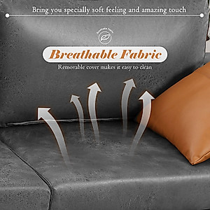 Esright Leather Sofa Couch, Faux Leather Couch 79" Wide, Mid Century Modern Couches for Living Room, Grey Leather Sofa Couch, Grey