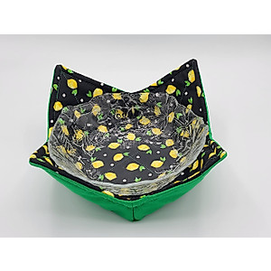 Lemon Polka Dot Microwave Bowl Cozy Vintage Inspired Reversible Microwaveable Potholder Retro Soup Buddy Kitchen Linens 50s Diner Handmade Housewarming Hostess Teacher Gifts Under 10