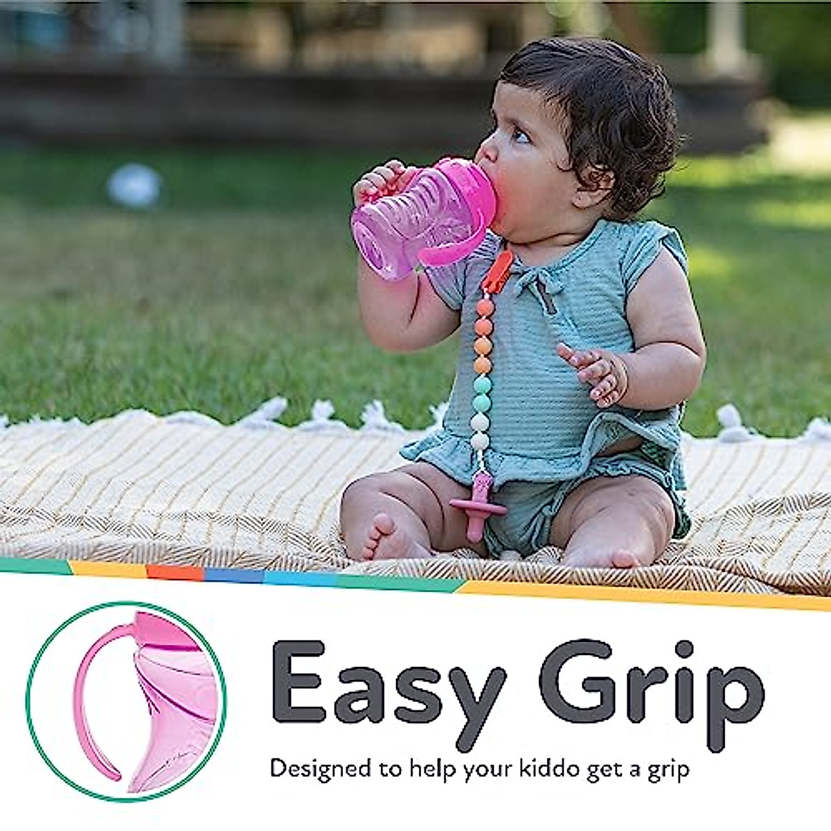 Nuby 3 Piece No-Spill Grip N’ Sip Silicone Cup with Soft Flex Spout, 2 Handle with Clik It Lock Feature, Girl,10 Ounce, Light Pink, Bright Pink, Purple, Aqua Light Pink, Bright Pink, Purple, Aqua