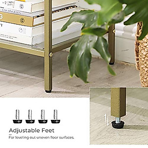 VASAGLE Modern 4-Tier Shelving Unit and 3-Tier Console Table Bundle, Modern Shelves with Tempered Glass, for Living Room, Entryway, Golden ULGT27G and ULGT28G