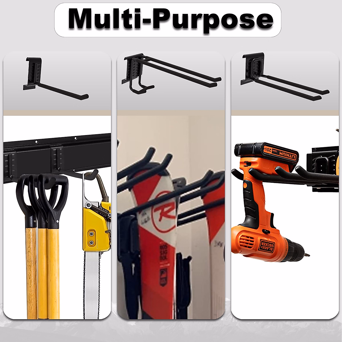 LOKMON Garage Tool Organizer Wall Mount 48 Inch Garden Yard Tool Organizer Adjustable Tool Hangers Wall Shovel Holder 3 Rails & 9 Hooks Heavy Duty Tool Rack - 330lbs Max Load