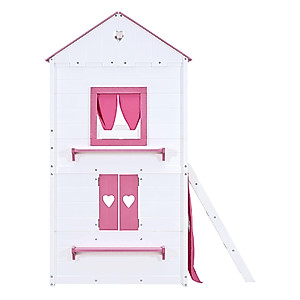Harper & Bright Designs Full Over Full Bunk Beds for Kids,Wood Sweet Heart Novelty Bunk Bed with Elegant Windows, Sills and Tent,House Bunk Beds for Girls,Boys,Pink+White