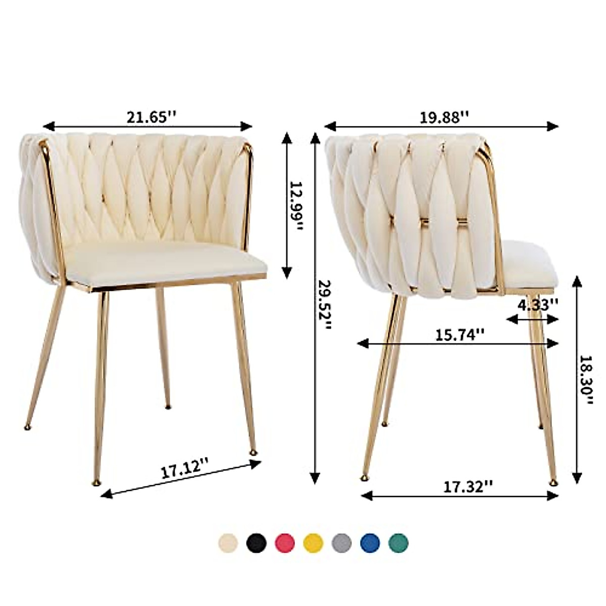 Homtique Dining Chairs Set of 2 Modern Velvet Woven Accent Chair with Gold Metal Legs,Luxury Upholstered Armchair Side Chair for Kitchen Vanity Living Room Bedroom (Cream)