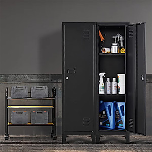 iCHENGGD Metal Cabinet, 54" H Home Office Storage Lockers, Vertical Steel Storage Cabinet with Locking Door and 2 Adjustable Shelves, Small Metal Locker Cabinets (Black)