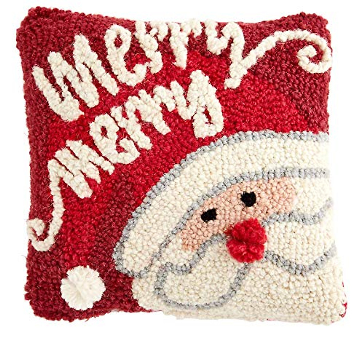 Mud Pie Merry Mini Xmas Hooked Pillow, 8" x 8"