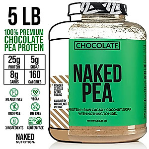 Chocolate Naked Pea Protein - Pea Protein Isolate from North American Farms - 5lb Bulk, Plant Based, Vegetarian & Vegan Protein. Easy to Digest, Non-GMO, Gluten Free, Lactose Free, Soy Free