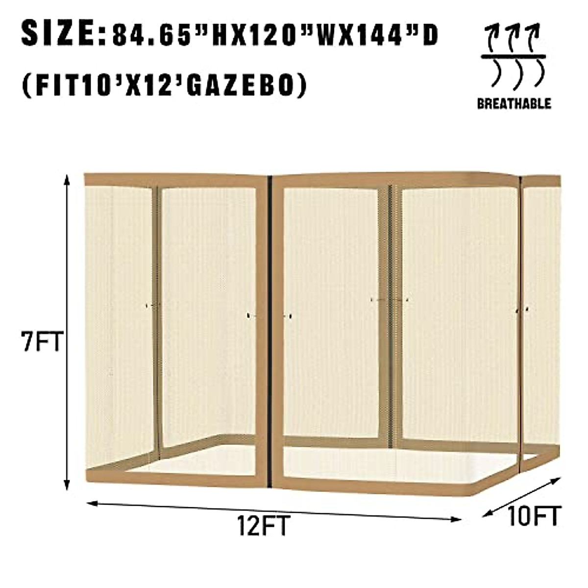 Aoodor Universal 10' x 12' Gazebo Netting Screen Replacement 4-Panel Sidewalls for Patio (Only Netting)