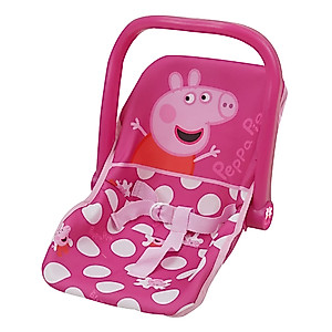 Peppa Pig: Baby Doll Car Seat - Pink & White Dots - Fits Dolls Up to 18" Convertible Into A Feeding Chair, Plastic Shell W/Fabric, Harness Belt, Pretend Play for Kids Ages 3+