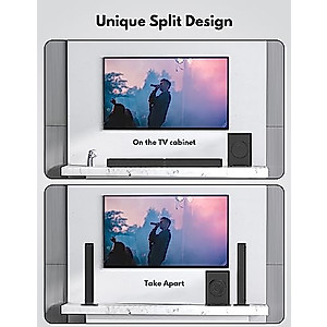 Puxinat 2 in 1 Separable Sound Bars for TV with Subwoofer, Bluetooth 5.0 Surround Sound System for Home Theater, ARC/Optical/Aux/USB TV Speaker, Treble/Bass Adjust, 10 EQ Modes, Remote Included