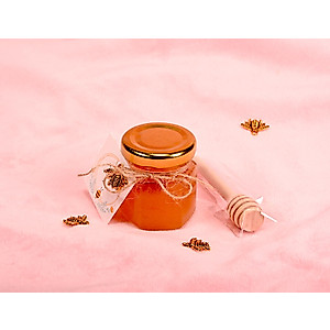 Adabocute 40 Pack Mini Honey Jars with Wood Dipper | Gold Lid | Bee Pendants| | Beige Gift Bags | Thanks for Beeing Here Tags | Ideal for Baby Showers & Wedding Favors