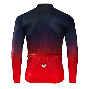 Road Bike Jersey Mens Long Sleeve Reflective Cycling Shirts Full Zipper Bicycle Clothes Tops Blue Red X-Large