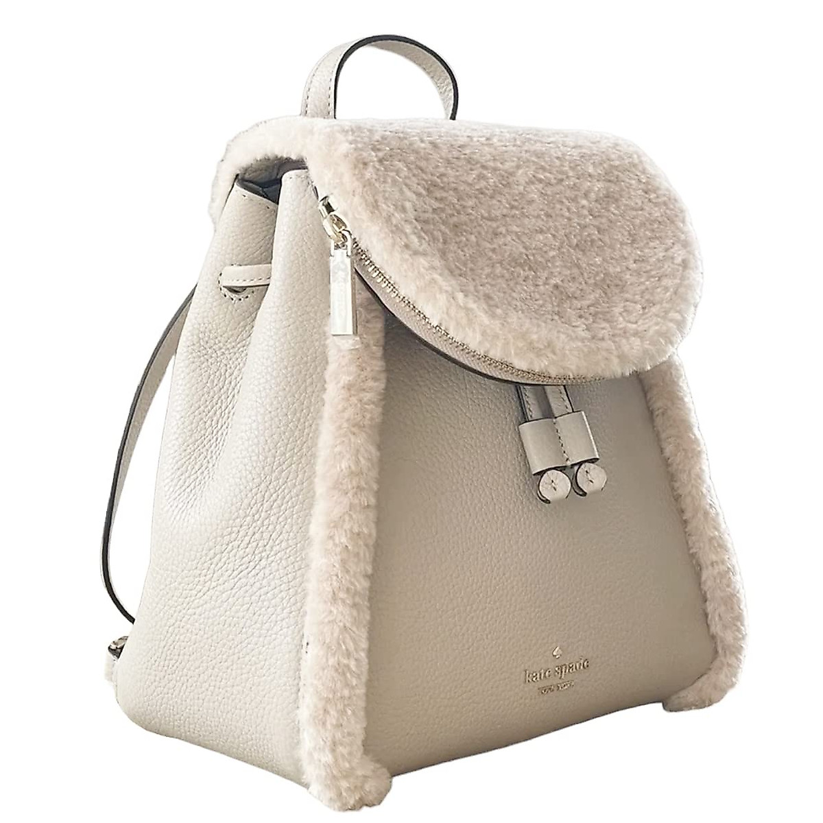 Kate Spade K9398 Leila Flap Backpack with Faux Shearling in Light Sand