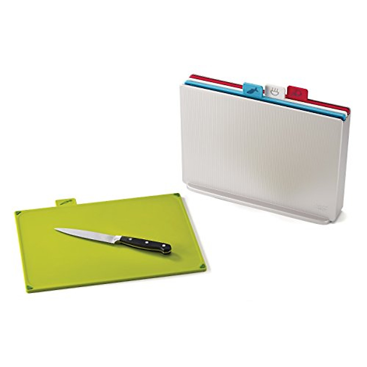 Joseph Joseph Index Plastic Cutting Board Set with Storage Case Color-Coded Dishwasher-Safe Non-Slip, Large, Silver (60134)