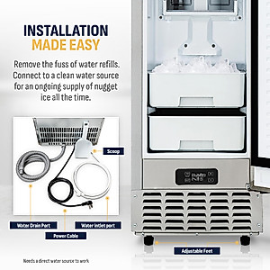 Newair 15" Undercounter Nugget Ice Maker, Pebble Ice Maker Producing 66 lbs. Daily, Built-in or Freestanding in Stainless Steel, Sonic Ice Makers for Home, Bar, Restaurant