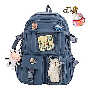vfdgsaz Kawaii Backpack with Pin and Pendant，Cute Aesthetic Backpack ，Outdoor Sports Leisure Bag for Girls and Boys (blue,one size)