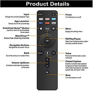 New Replacement Voice Remote Control XRT260 fit for Vizio V-Series and M-Series 4K HDR Smart TV with Shortcut App Keys Peacock Netflix PrimeVideo Disney+ Crackle TUBI Watchfree （Version 2）