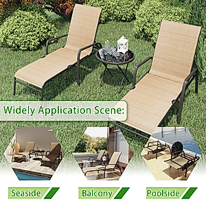 Devoko Patio Chaise Lounges Sets Outdoor Lounge Chairs with Adjustable Backrest & Sturdy Glass Top Coffee Table Suitable for Poolside, Beach, Backyard, Garden (Beige)