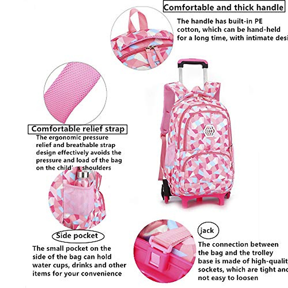 Girls Rolling Backpack Kids Backpack with wheels for Middle school Trolley Luggage