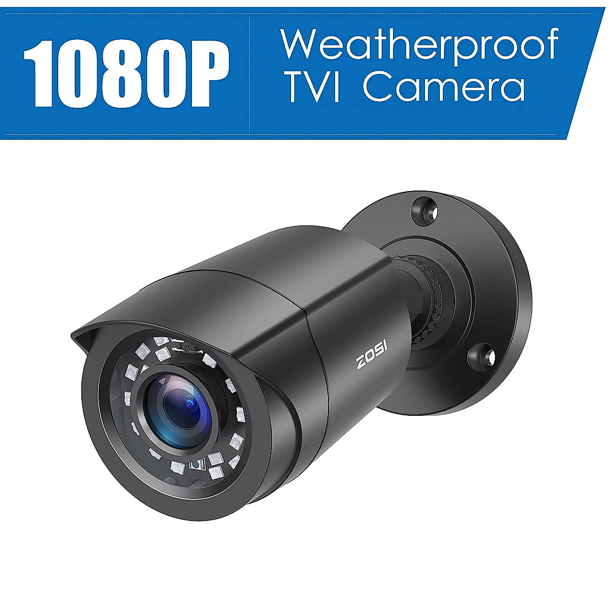 ZOSI 4 Pack 2MP 1080p HD-TVI Home Security Camera Outdoor Indoor 1920TVL,24PCS LEDs,80ft Night Vision, 90°View Angle, Weatherproof Outside Surveillance CCTV Bullet Camera(Black)