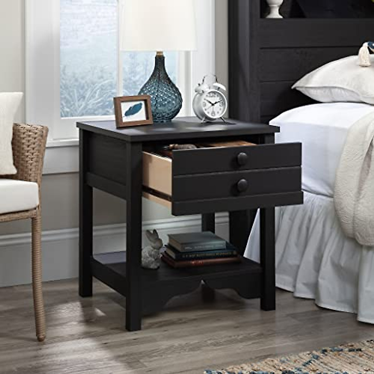 Sauder Dawson Trail Night Stand, L: 21.18" x W: 19.45" x H: 24.06", Raven Oak Finish