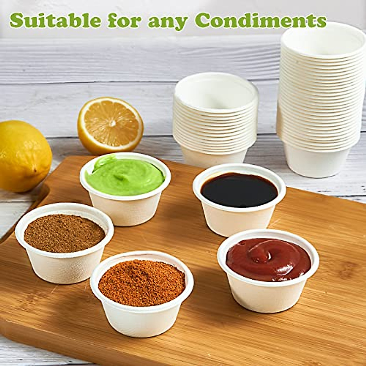 ECOLipak [200 Pack] 2 oz Compostable Portion Cups, 100% Biodegradable Souffle Cups, Disposable Paper Cups for Condiment Samples & Jello Shot