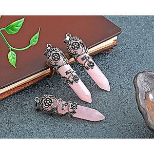 Top Plaza Antique Silver Flower Wrapped Natural Rose Quartz Healing Crystal Necklace Mothers Day Mom Gifts