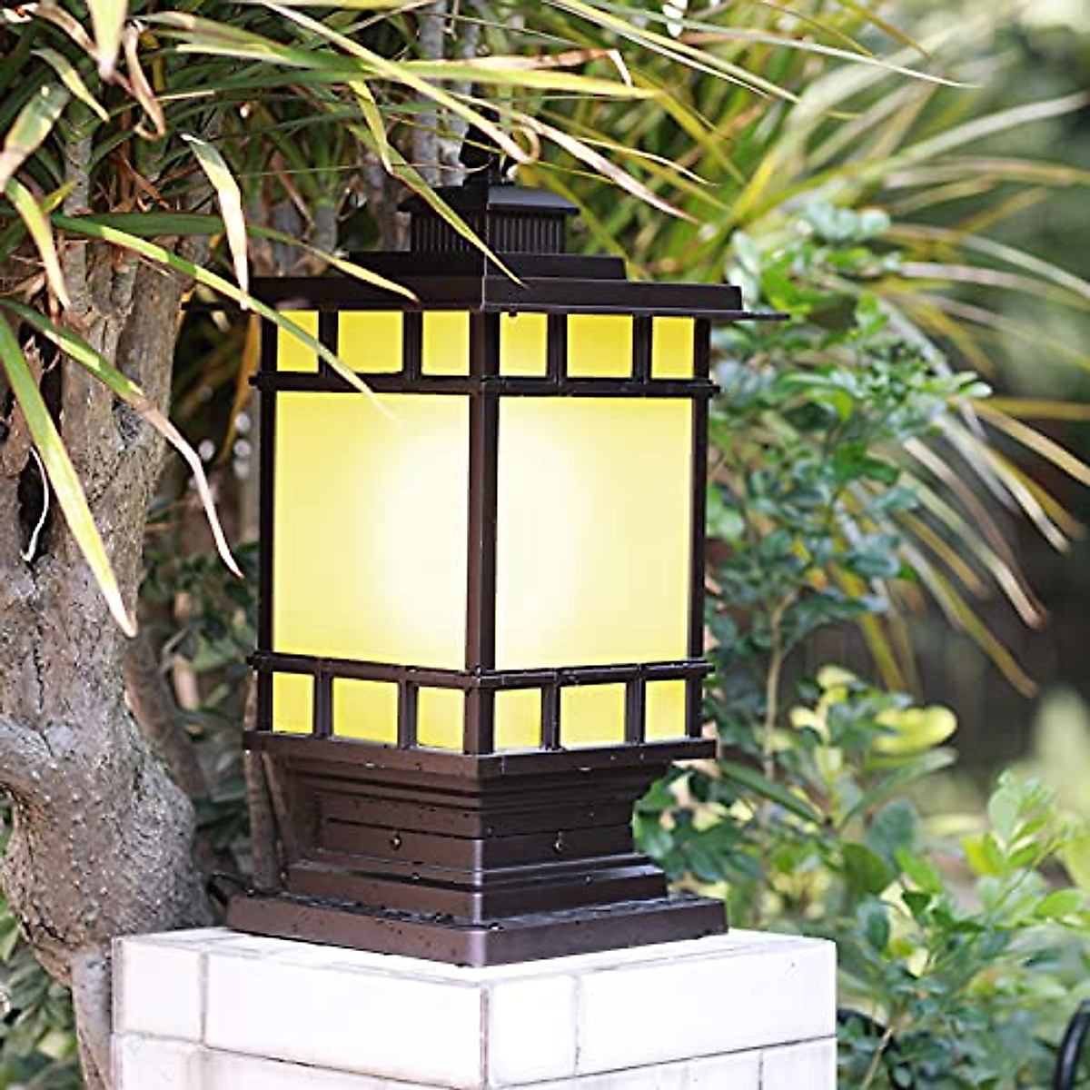Enlylyog Outdoor Column Headlights Chinese Style Waterproof Outdoor Gate Villa Landscape Home Garden Courtyard Community Terrace Wall Lamp