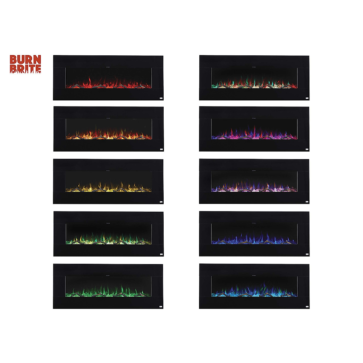 BurnBrite 88001 50-Inch Dual-use Wall Mount & Recessed Electric Fireplace with Crystals and Driftwood, Black