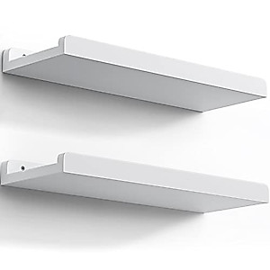 AMADA HOMEFURNISHING Floating Shelves, Wood Hanging Wall Shelves for Storage, Wall Mounted Shelves for Bathroom, Living Room, Kitchen, Bedroom, Office, Wall Shelf Set of 2, AMFS25W
