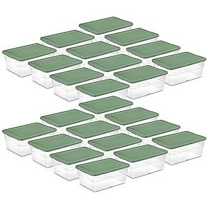 Sterilite Stackable 16 Quart Clear Home Storage Box with Handles and Purple Lid for Efficient, Space Saving Household Storage and Organization, 2 Pack
