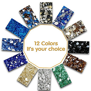 Grisun Fire Glass with Drop-in Fire Pit Kit 18 x 18 Inch, Round Burner with Tray, Come with Upgraded Spark Ignition Kit for Gas Fire Pit, Fire Table