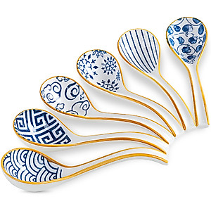 Soup Spoons Set of 6, Soup Dumplings Asian Soup Spoon Set Non-slip Bottom Japanese Spoons for Ramen Chinese Wonton, Dumplings, Pho, Noodle Soup Spoons