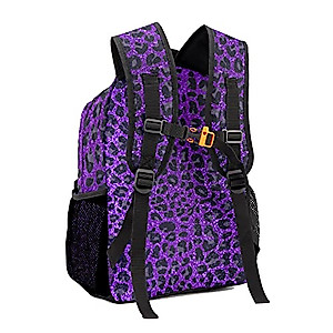 Deven Purple Glitter Leopard Print Personalized Kids Backpack for Boy/Girl Teen Primary School Daypack Travel Bag Bookbag