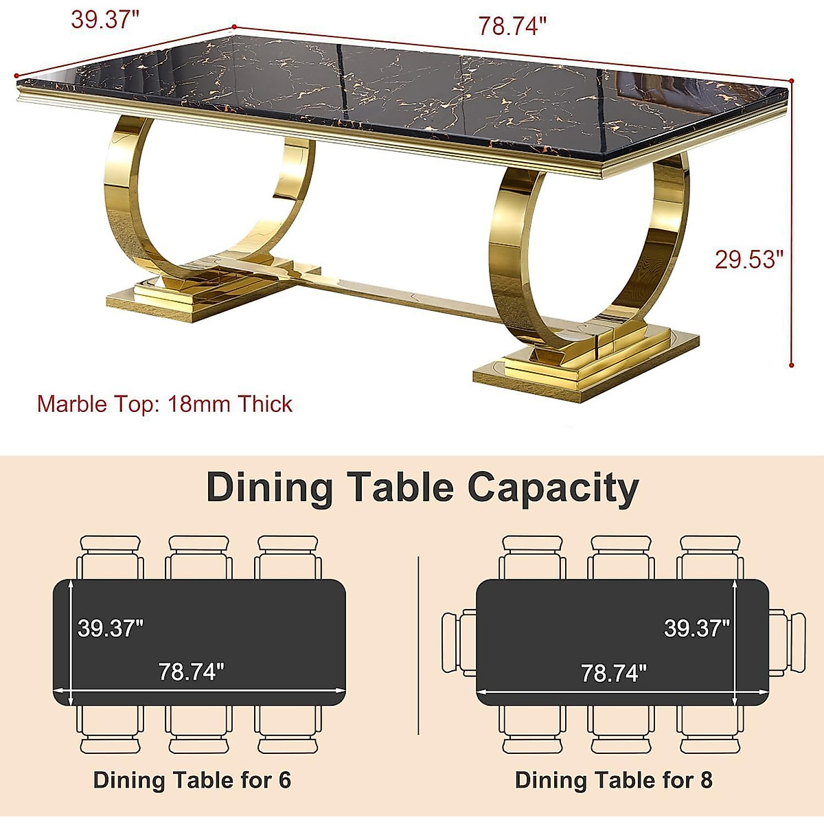 Kootlena 70" Modern Marble Dining Table, Luxury Gold Rectangular Kitchen Table for 6-8, Mid-Century White Faux Marble Dining Room Table with Mirrored Stainless Steel Pedestal Base for 6