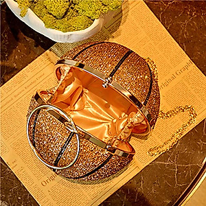 CHBC Rhinestone Basketball Evening Bag Round Wedding Wristlets Handbag Bridal Clutch Purse with Detachable Chain (Brown)