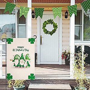 Tugaizi St.Patrick’s Day Garden Flag Clover Gnomes Welcome St.Patrick’s Day House Flag 13x18.9 Inch Double-sided Happy St. Patrick Day Garden Flag for House Yard Outdoor Decorarion