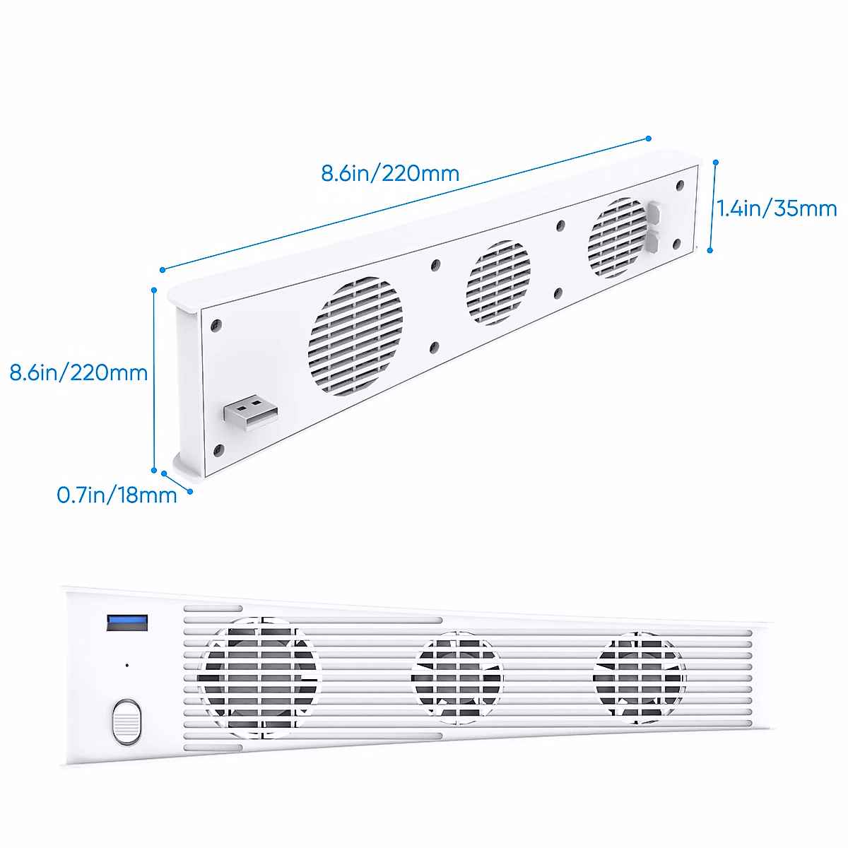 FYOUNG Slim Cooling Fan for Sony Playstation 5 Digital Edition & Ultra HD Console, Cooling System for PS5 with 3 Cooling Fans and USB Port (White)