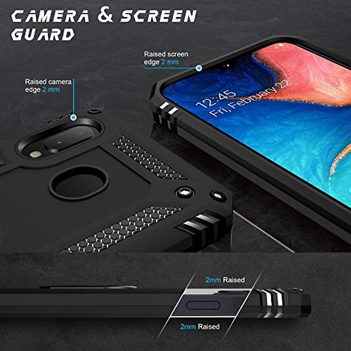 MERRO Galaxy A20 Case with Screen Protector,Galaxy A30 Cover Pass 16ft Drop Test Military Grade Shockproof Protective Phone Case with Magnetic Kickstand for Samsung Galaxy A20/A30 Black