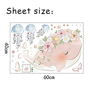 Bamsod Pink Whale Wall Sticker Underwater Animals Ocean DIY Wall Decal Marine Life Wall Stickers for Nursery Kids Playroom Home Decor