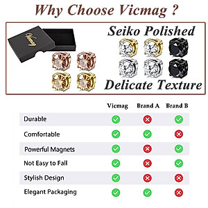 Vicmag Magnetic Earrings for Women, Waterproof Earrings with Magnet, Non Piercing Stud Earrings Ear Ornament Set Cubic Zirconia