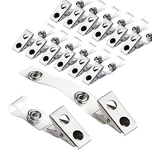 50Pcs Metal Badge Clips with Clear PVC Straps, Premium Double Hole Metal Badge Clips for ID Cards, Badge Holders, Name Tags Work Badges