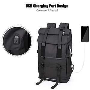 FANDARE Roll-top Backpack Expandable Daypacks Anti-Theft Rucksack Lightweight Knapsack Field Pack for Men Women Outdoor Travel Hiking Camping Campus Black