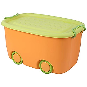 Basicwise Orange Stackable Toy Storage Box with Wheels Large