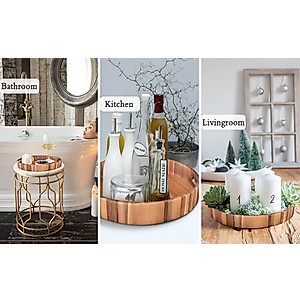 Round Wooden Serving Tray with Handles, 15¾" Large Diameter Wood Serving Trays for Ottoman, Rustic Acacia Circle Tray for Eating, Entertaining, Decorating and Organizing