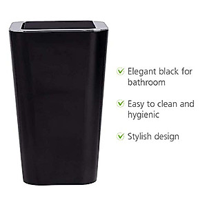 WENKO 22474100 Small Trash Can with Swing Top Lid, Mini Waste Basket, Stylish Garbage Bin for Bathroom, Bedroom, Kitchen, 1.6 Gallon, 7.1 x 11.2 x 7.1 in, Black, 6 L
