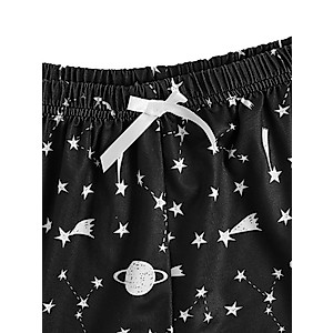 SOLY HUX Women's Cartoon Print Lettuce Trim Cami Top and Shorts Cute Pajama Set Sleepwear Black Star Moon M