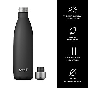 S'well Stainless Steel Water Bottle, 25oz, Onyx, Triple Layered Vacuum Insulated Containers Keeps Drinks Cold for 48 Hours and Hot for 24, BPA Free, Perfect for On the Go