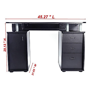 MamiTeam Desk Computer Table Home Office Workstation Laptop Pc Study Furniture Wood Corner Gaming Student Writing Glass New w/Drawer Home Office (Black)